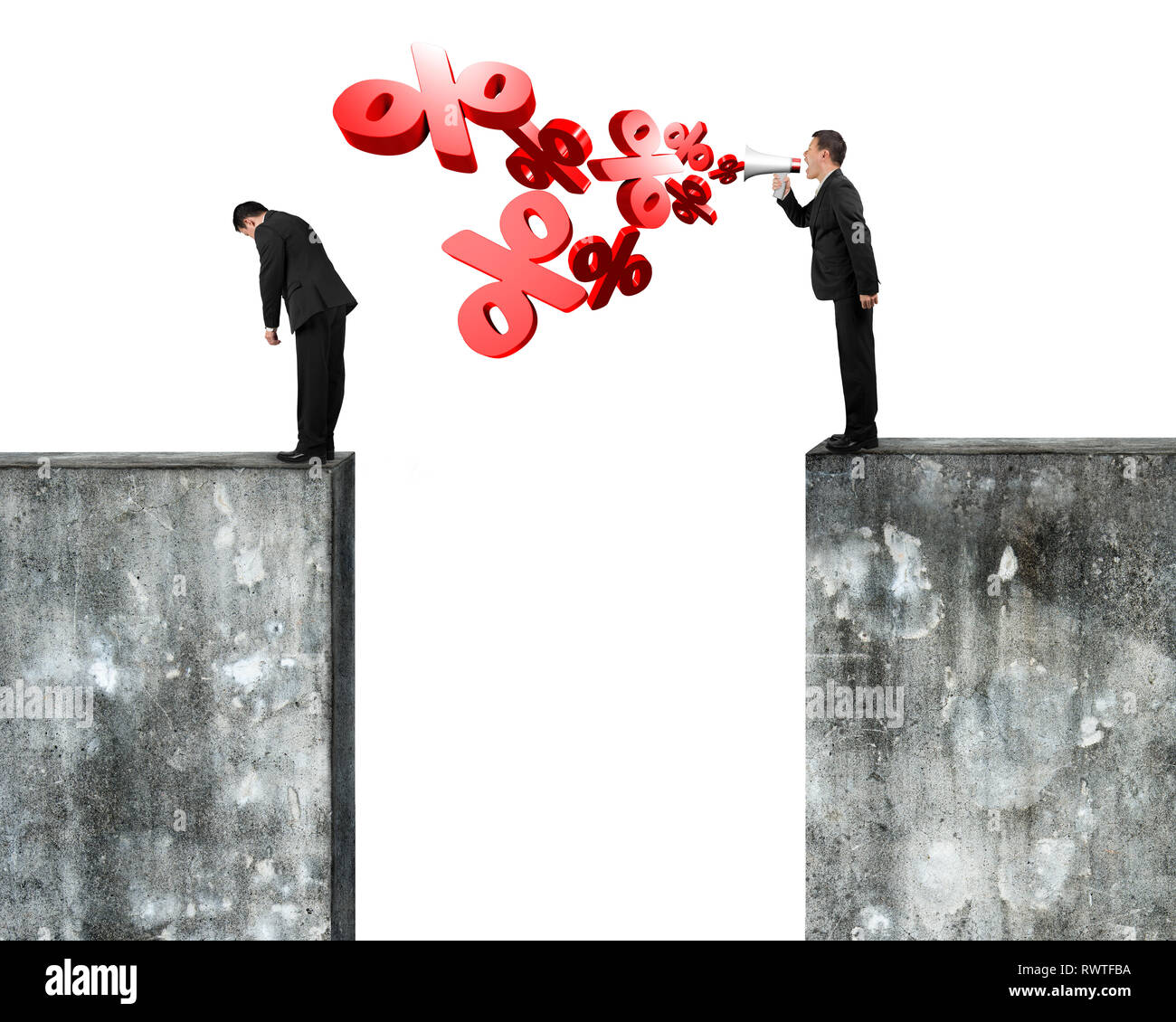 Boss using megaphone yelling at the tired employee with spraying out 3D ...