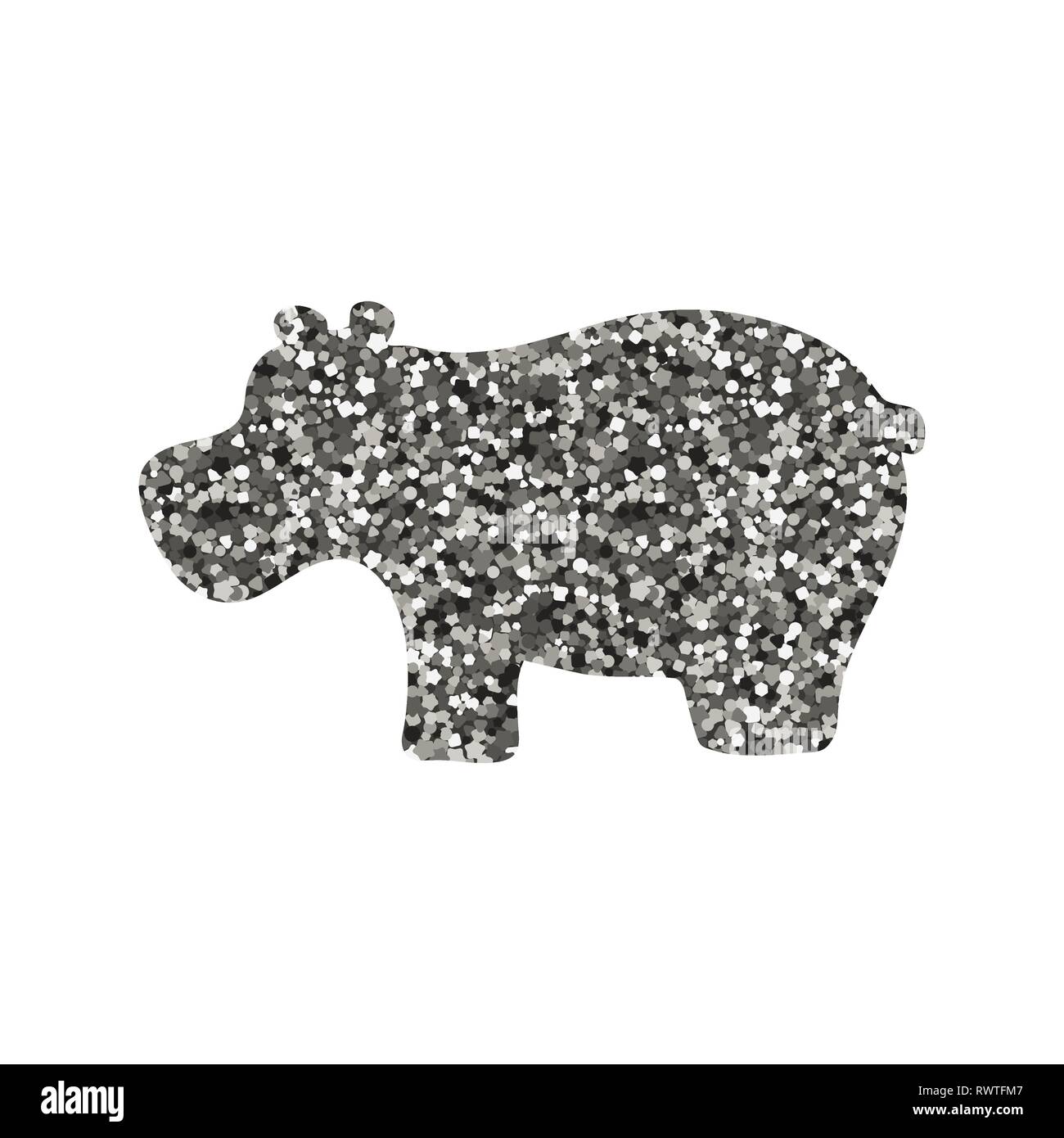 Silhouette of a hippo. Vector illustration. Simple icon. Silver tinsel ...