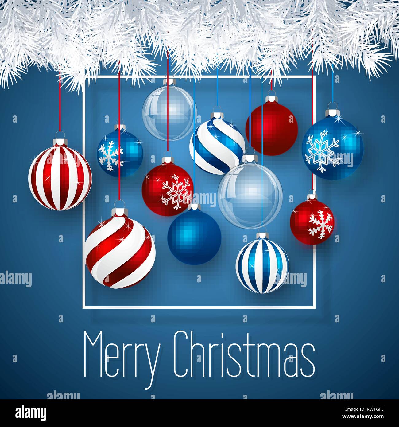 Luxury Christmas design with blue red Christmas balls and Xmas glass ...