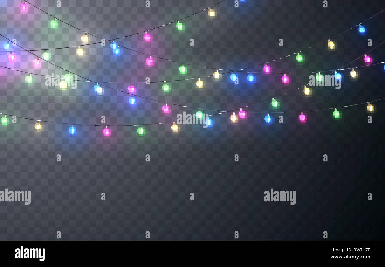 Xmas Color garland, festive decorations. Glowing christmas lights ...