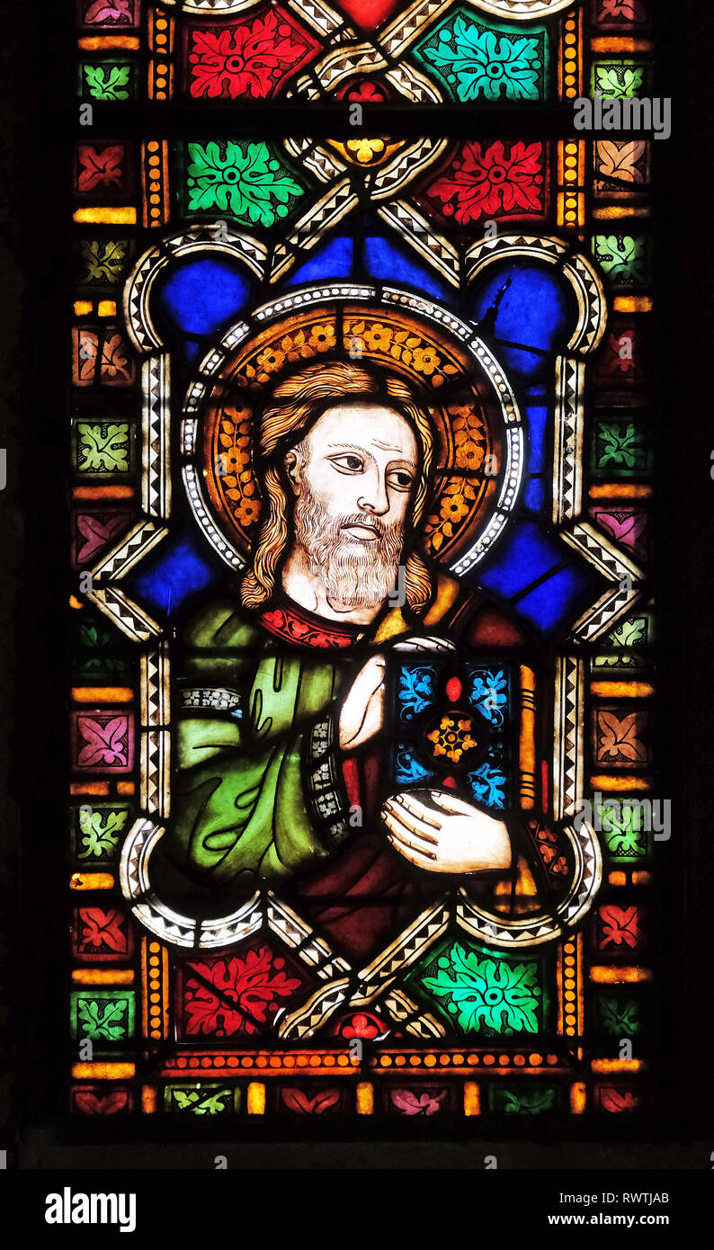 Catholic Saint, stained glass window in the Basilica di Santa Croce ...
