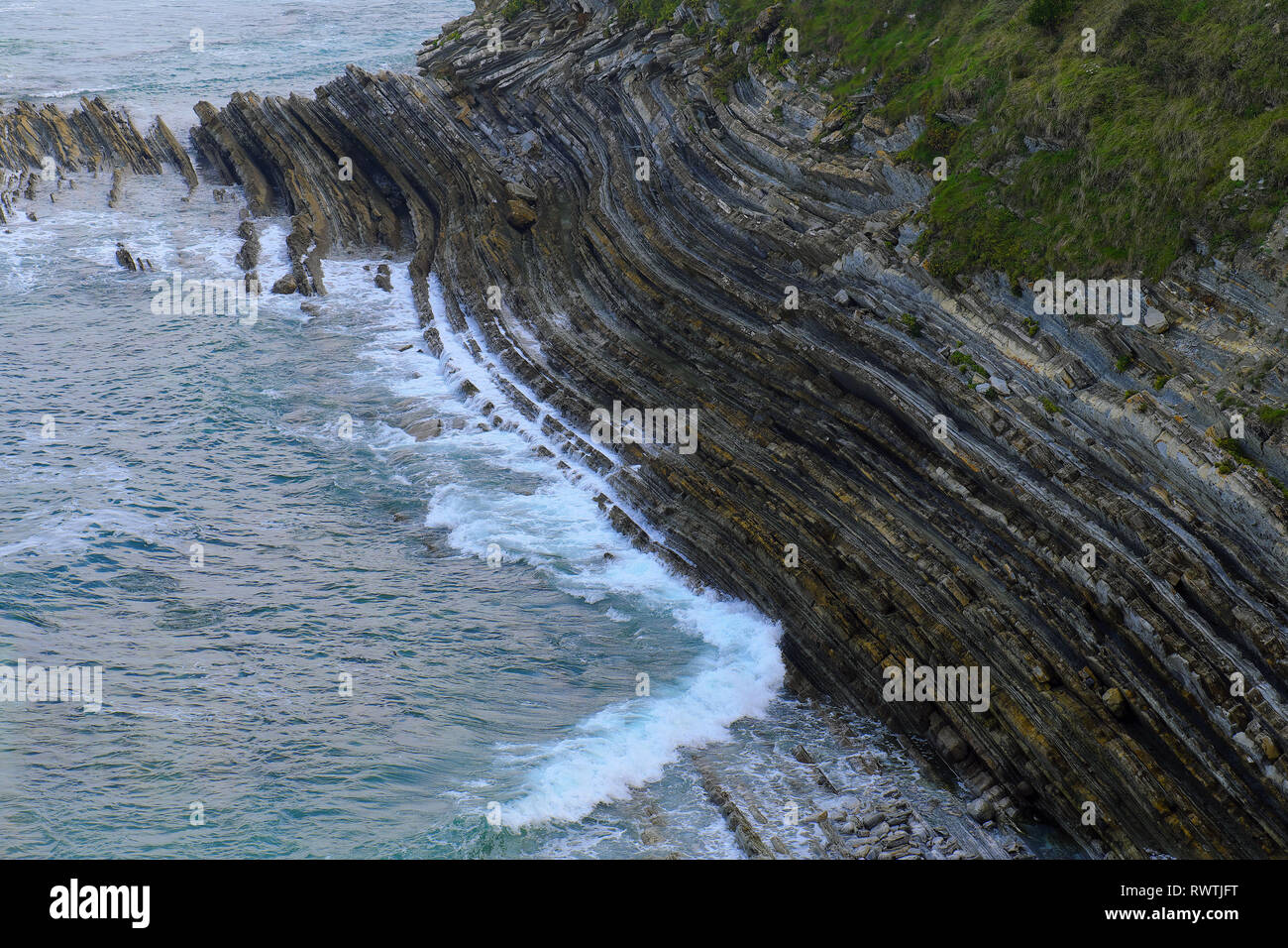 Bidart (south-western France): the coast of flyschs, sedimentary rock ...