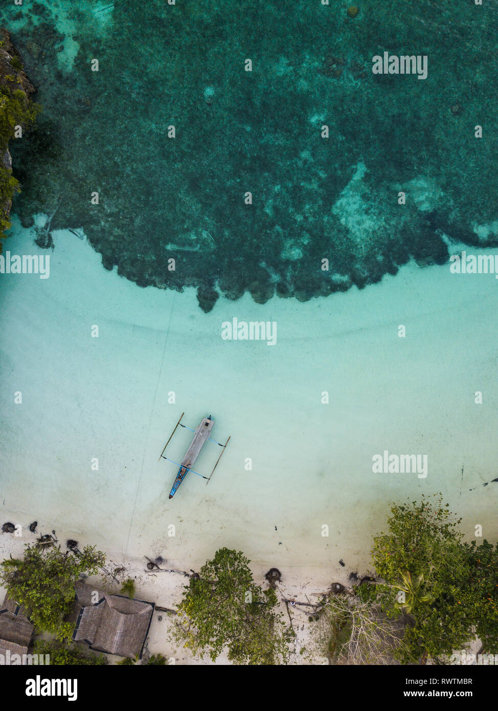 A birds eye view showing a fisher boat in Sulawesi, Indonesia Stock ...