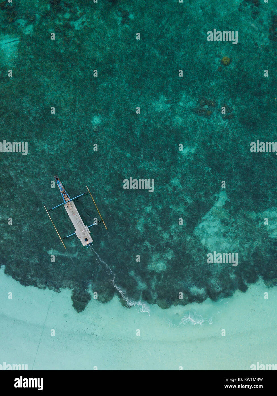 A birds eye view showing a fisher boat in Sulawesi, Indonesia Stock ...