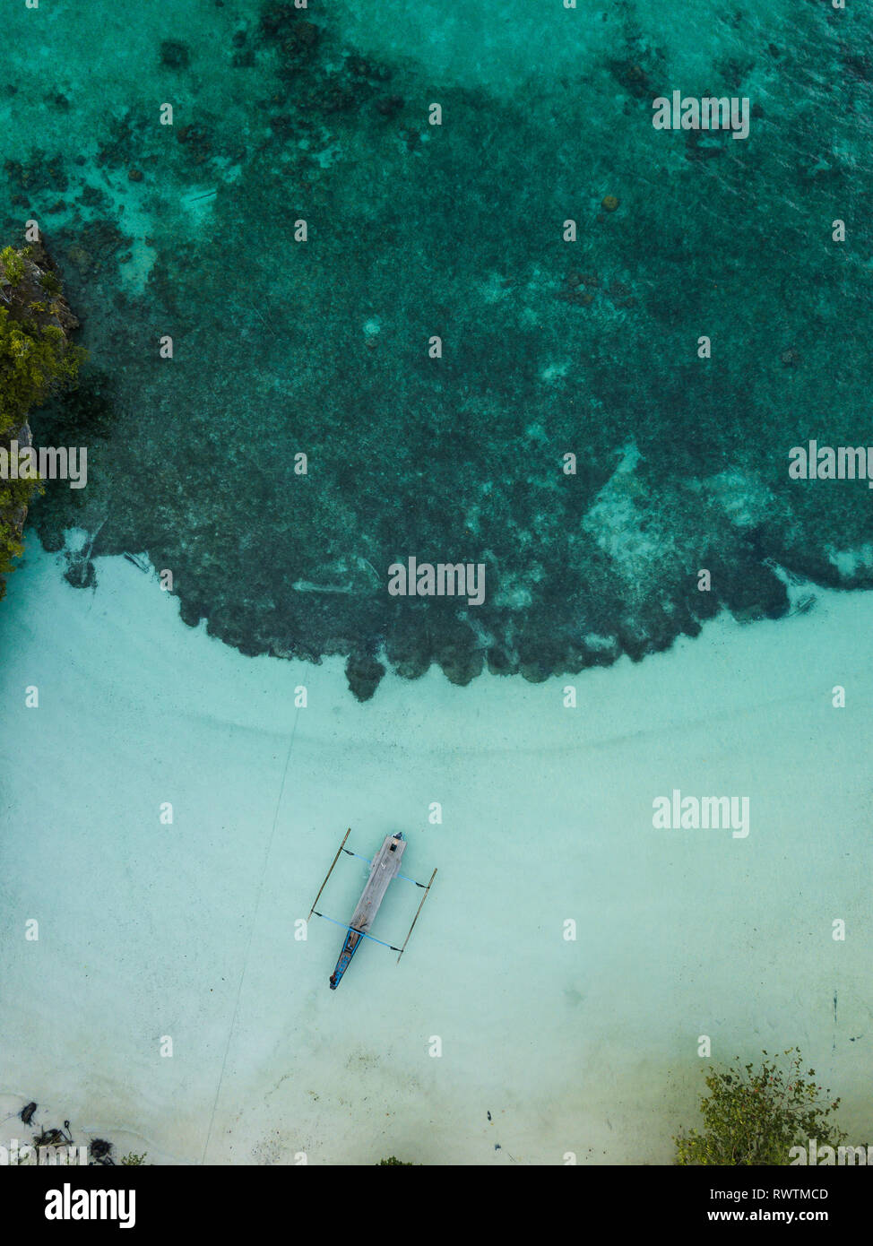 A birds eye view showing a fisher boat in Sulawesi, Indonesia Stock ...