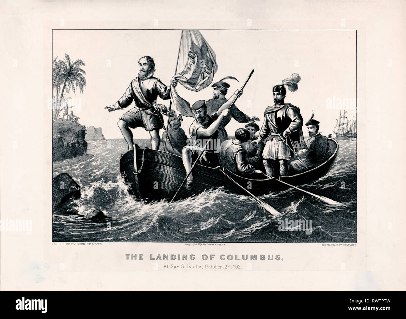The landing of Columbus at San Salvador, October 12, 1492 (printed ca ...