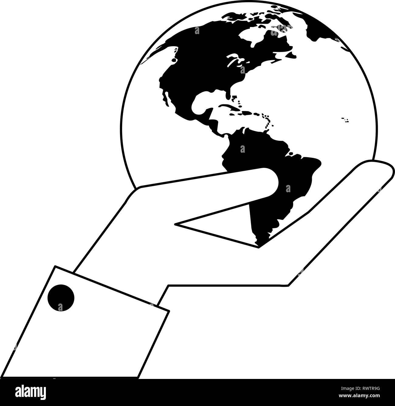 hand holding earth world in black and white Stock Vector Image & Art ...