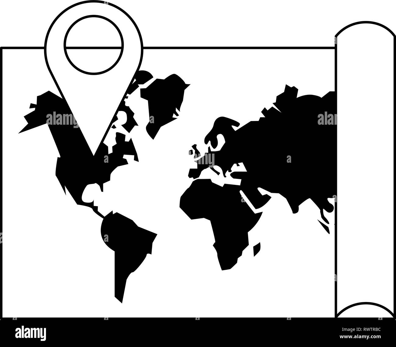 world map with pin location symbol in black and white Stock Vector ...