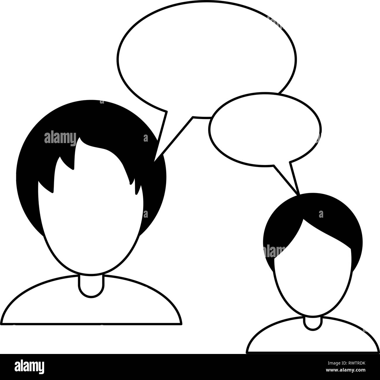 people talking with blank bubbles speech in black and white Stock ...