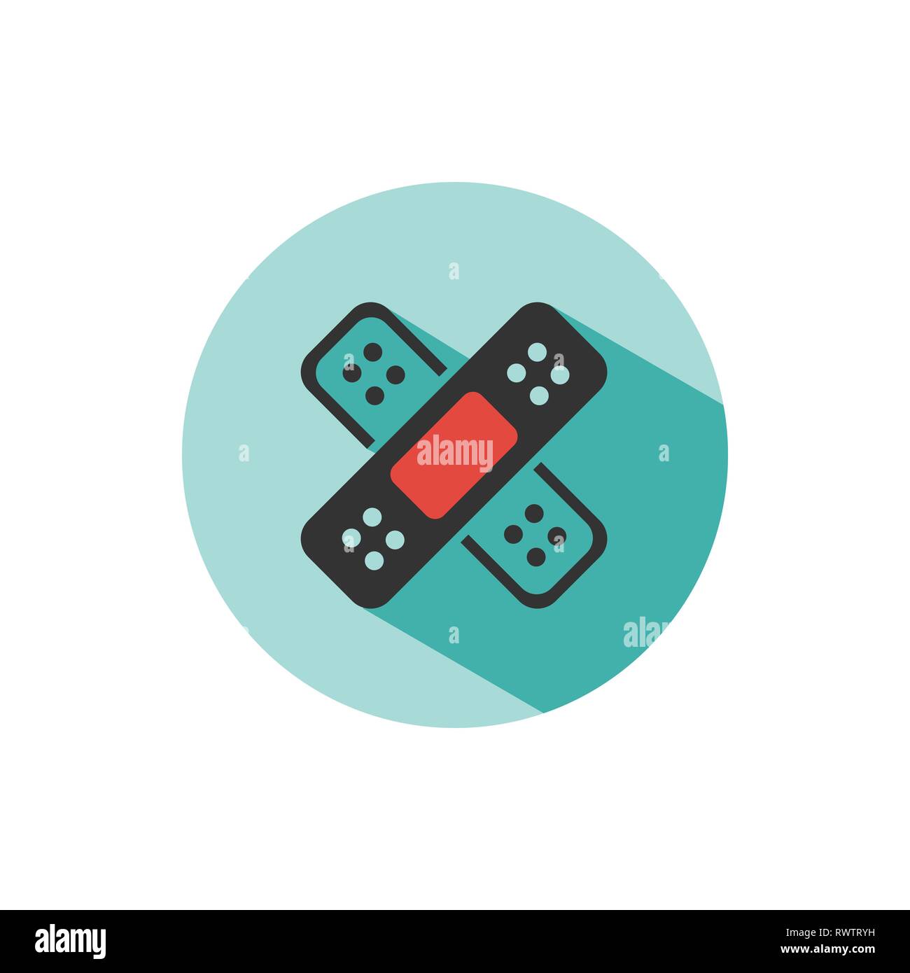 Band aid icon with shadow on a green circle. Medicine care object ...