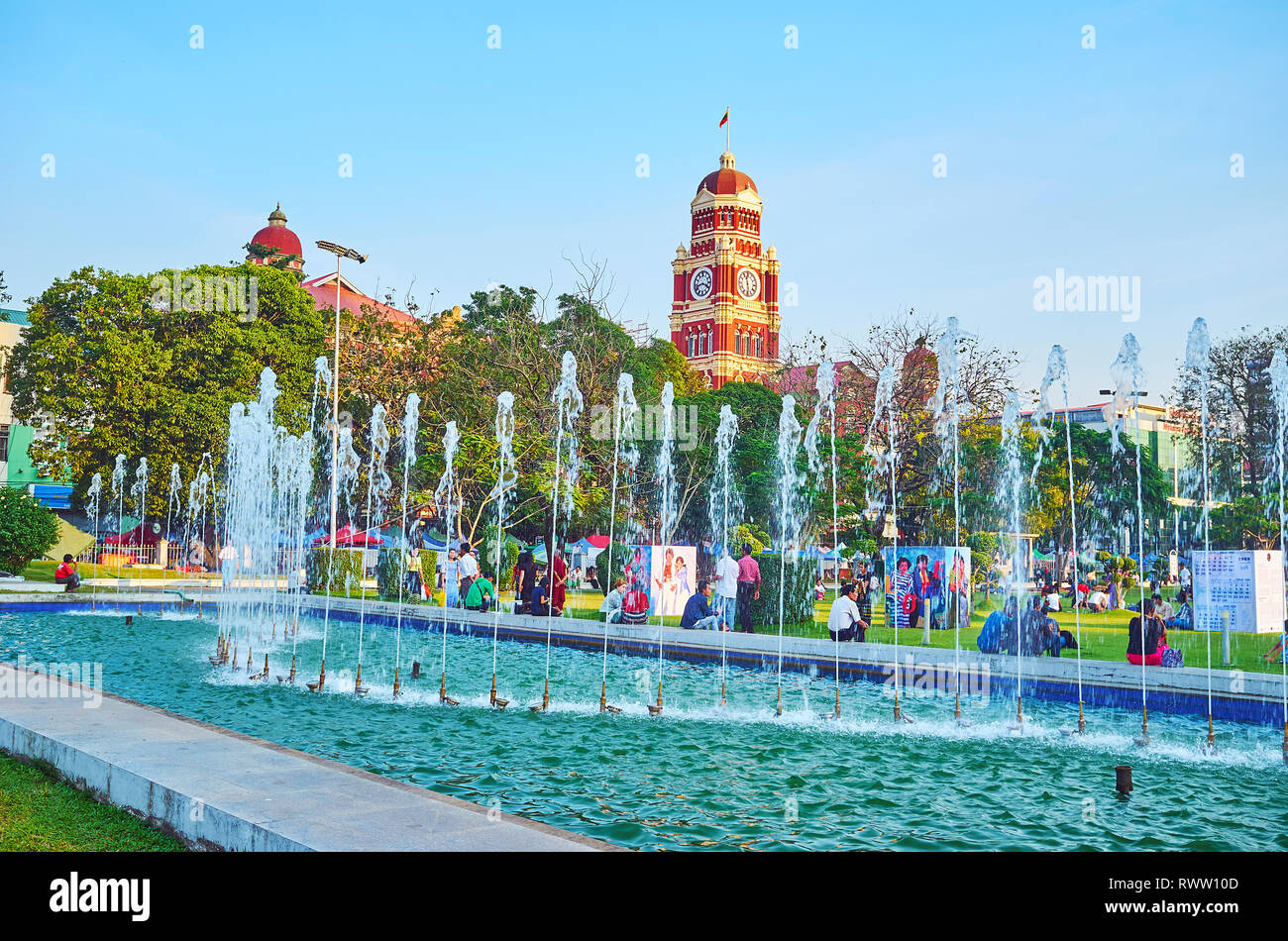 YANGON, MYANMAR - FEBRUARY 15, 2018: The tower of former Colonial Era ...