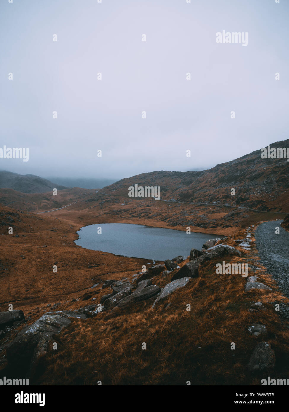 Landscape shot involving mountains and bodies of water in Snowdonia ...