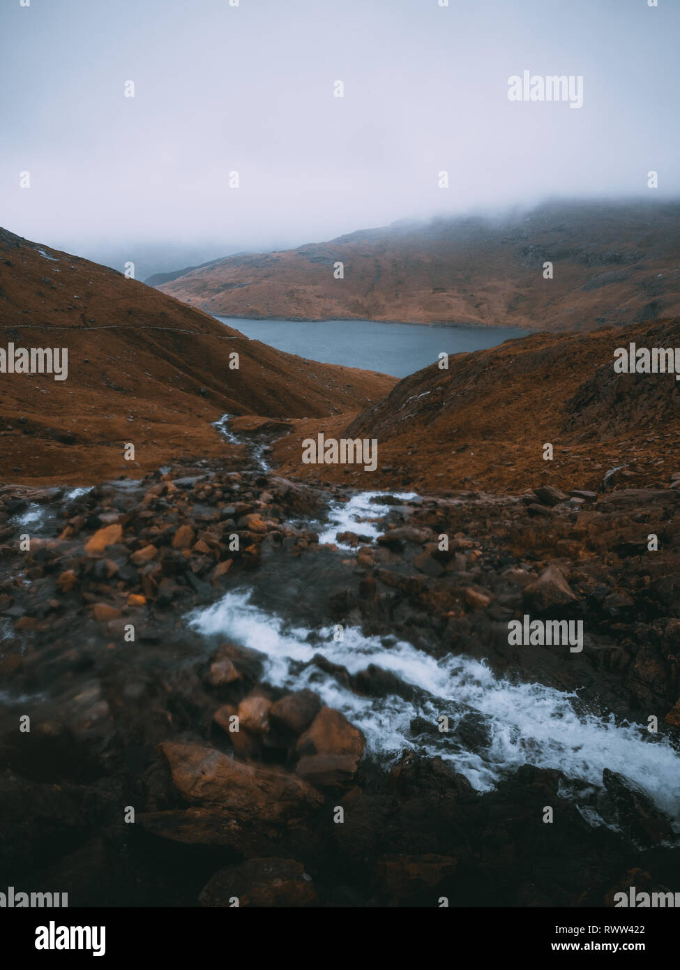 Landscape shot involving mountains and bodies of water in Snowdonia ...