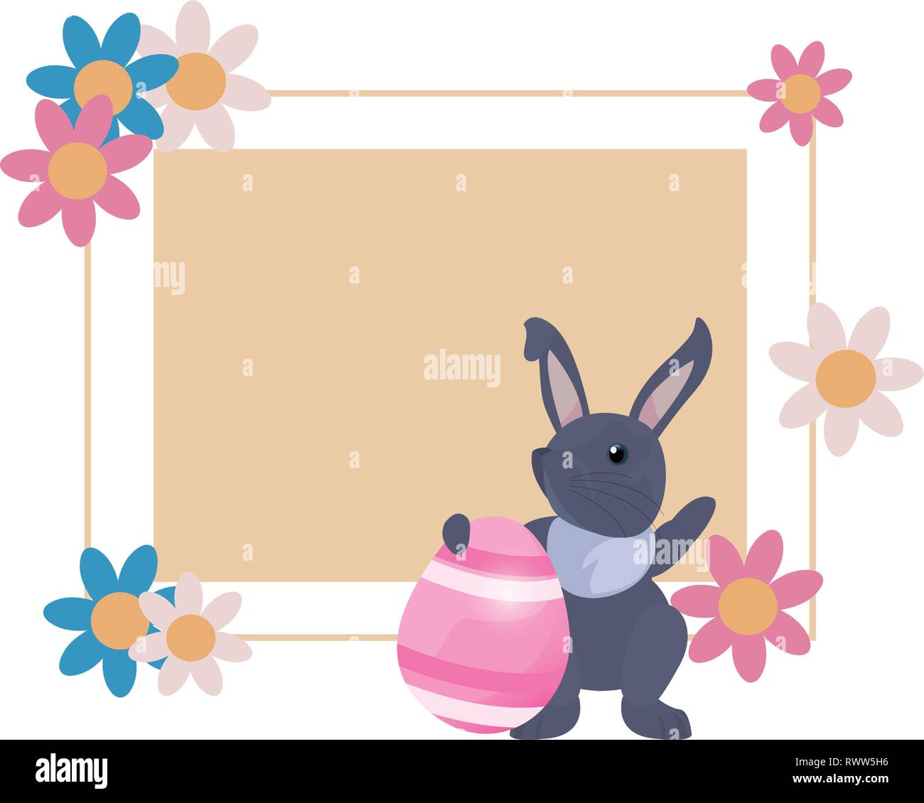 rabbit egg flowers label frame easter vector illustration Stock Vector ...