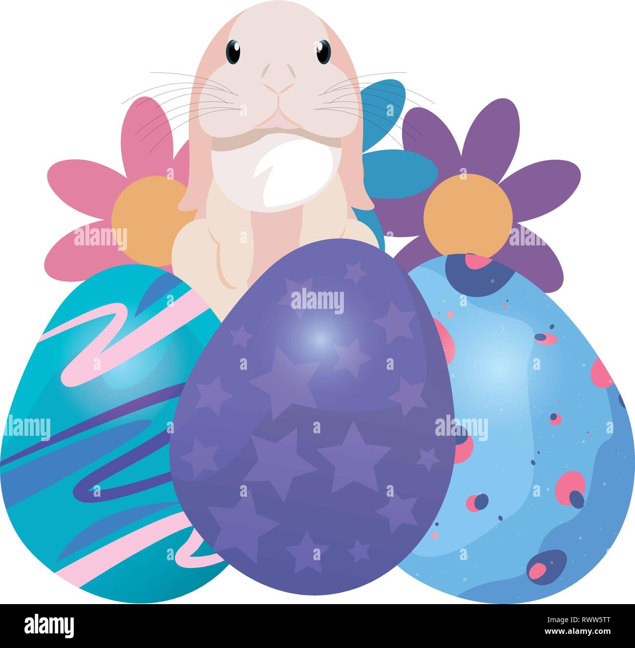 cute bunny and eggs painting flowers easter vector illustration Stock ...