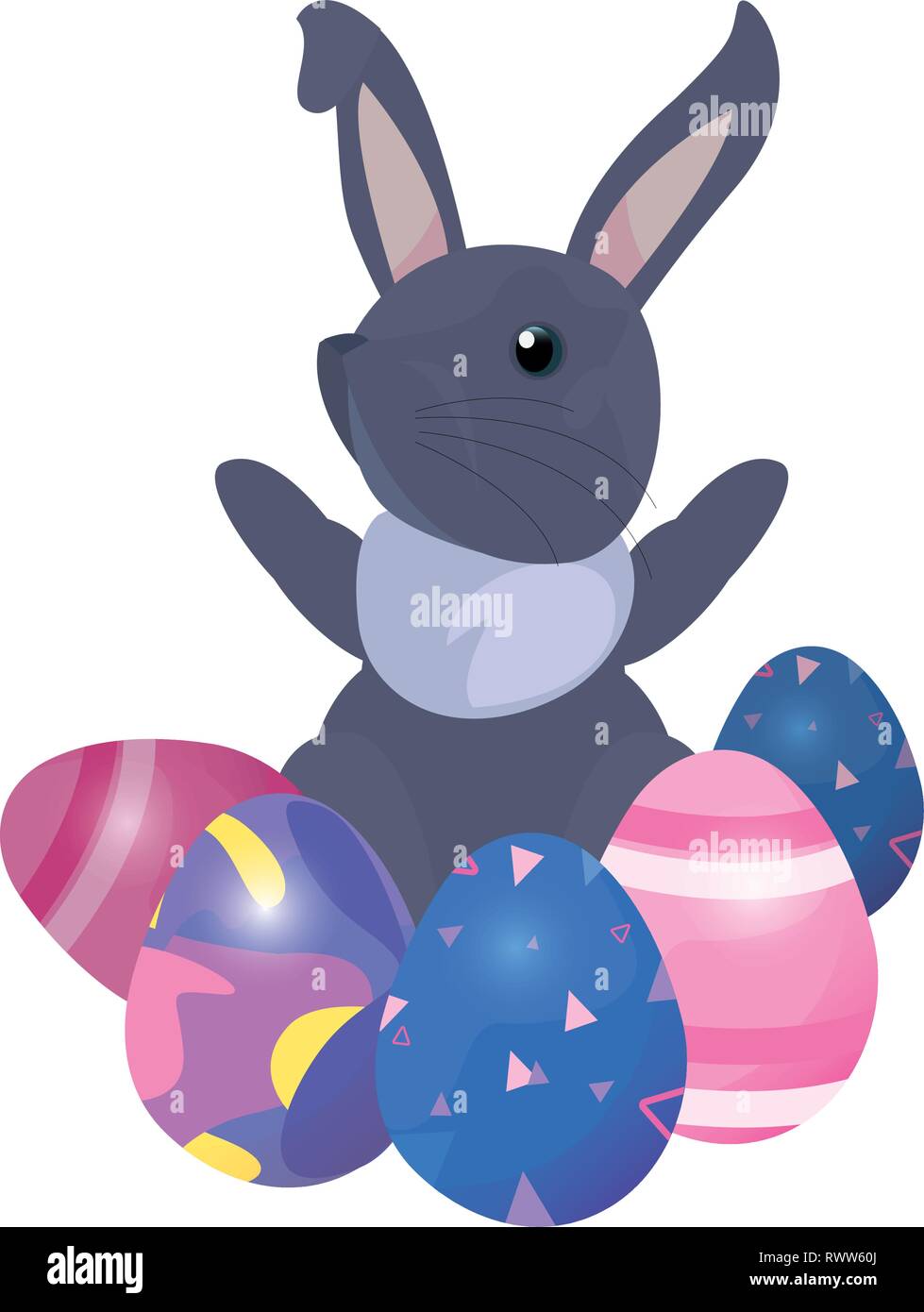 cute rabbit and decorative eggs easter vector illustration Stock Vector ...