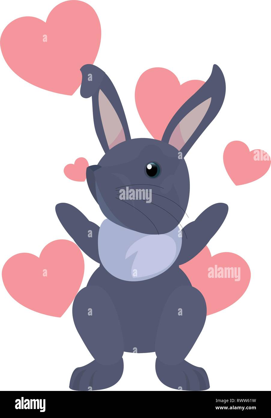 cute rabbit hearts love cartoon vector illustration Stock Vector Image ...