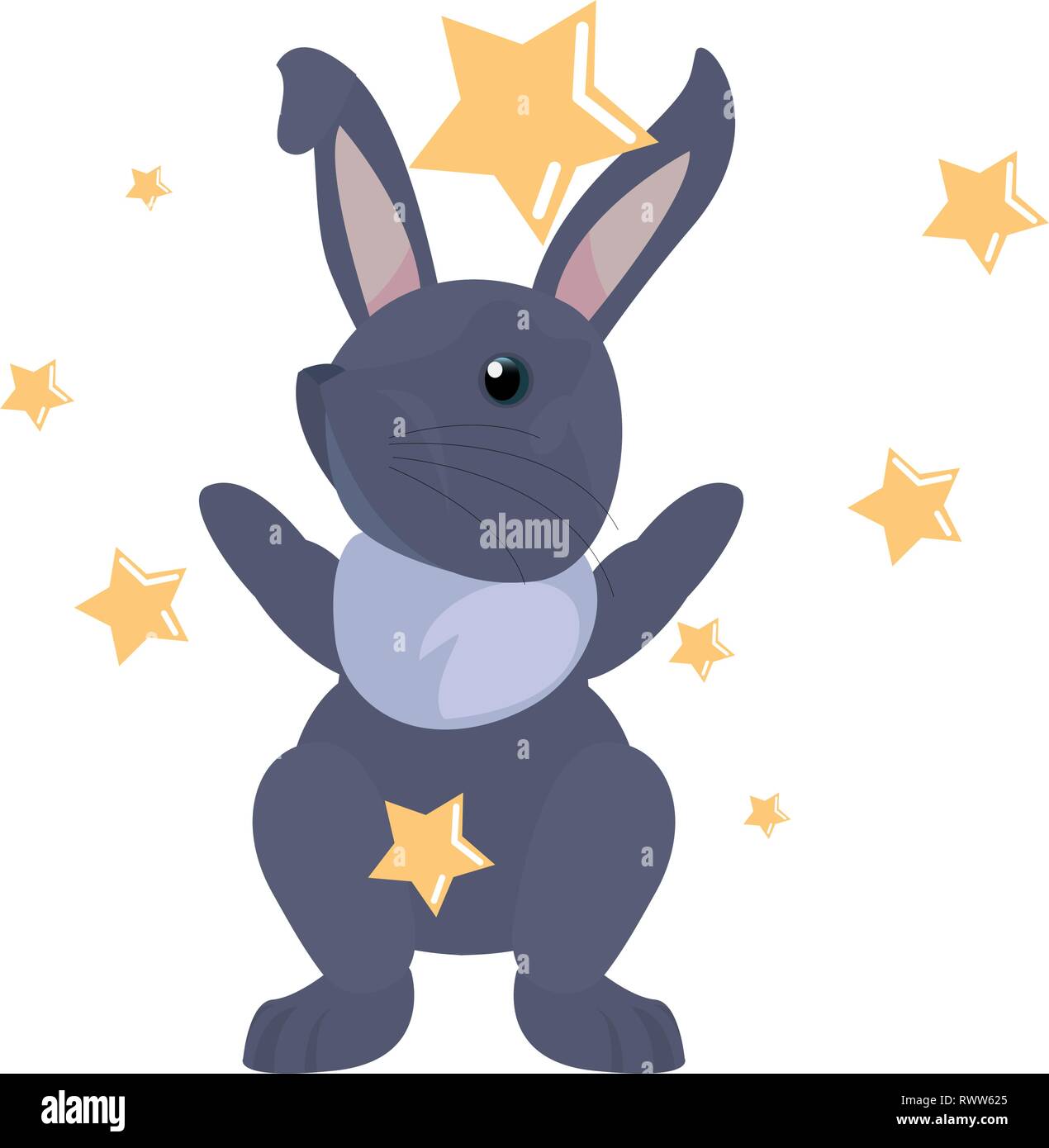 cute rabbit golden stars cartoon vector illustration Stock Vector Image ...