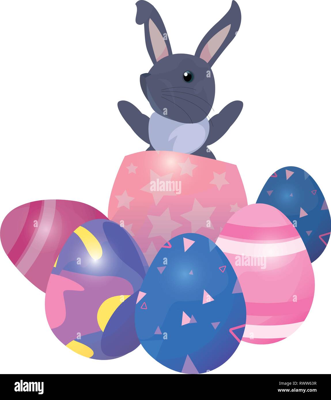 cute rabbit and egg shell easter vector illustration Stock Vector Image ...