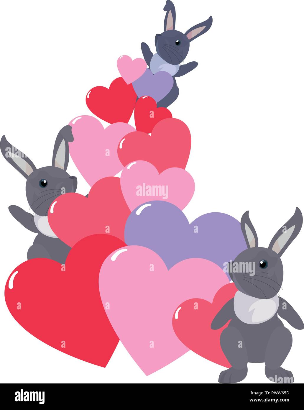cute rabbits hearts love cartoon vector illustration Stock Vector Image ...