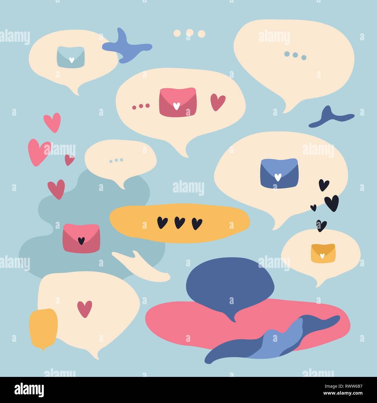 Hand drawn graphic design elements set Messages Communication concept ...