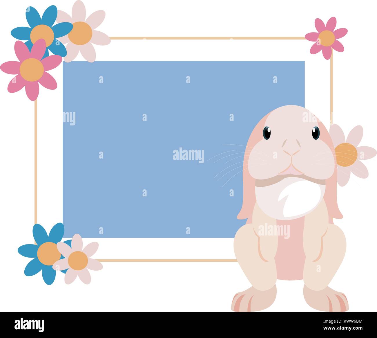 rabbit flowers label frame easter vector illustration Stock Vector ...