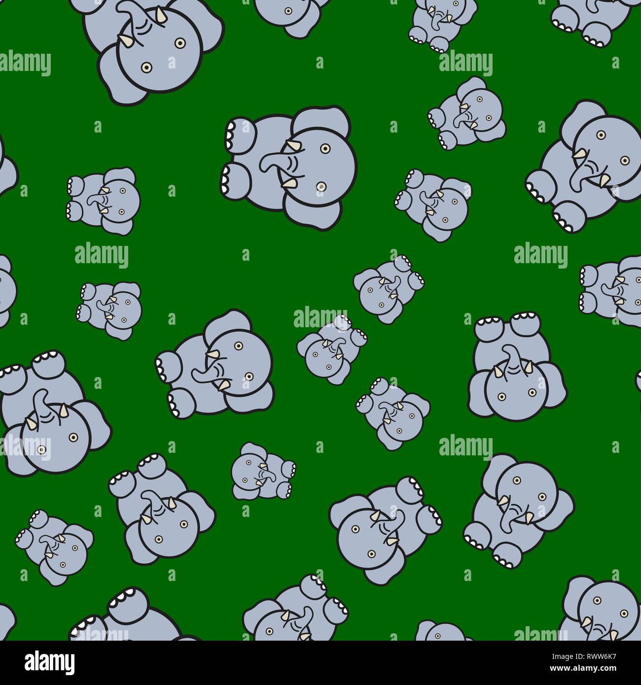 Seamless pattern of elephants in cartoon style. On color background ...