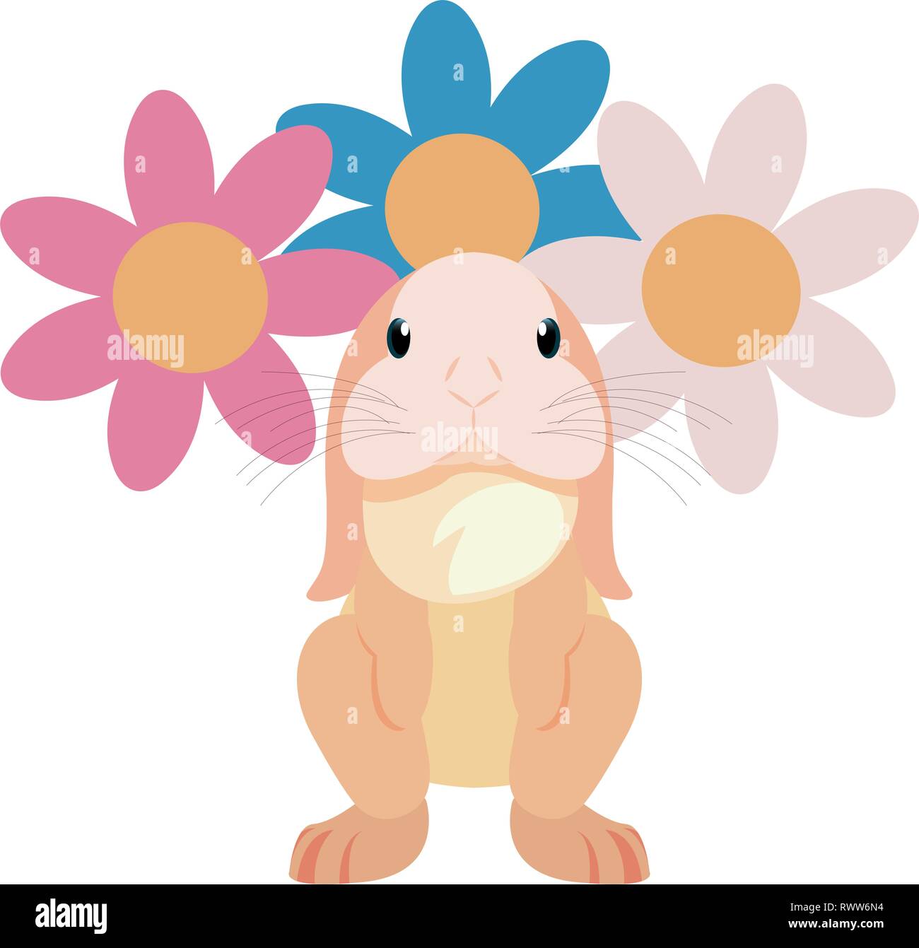 cute rabbit flowers decoration cartoon vector illustration vector ...