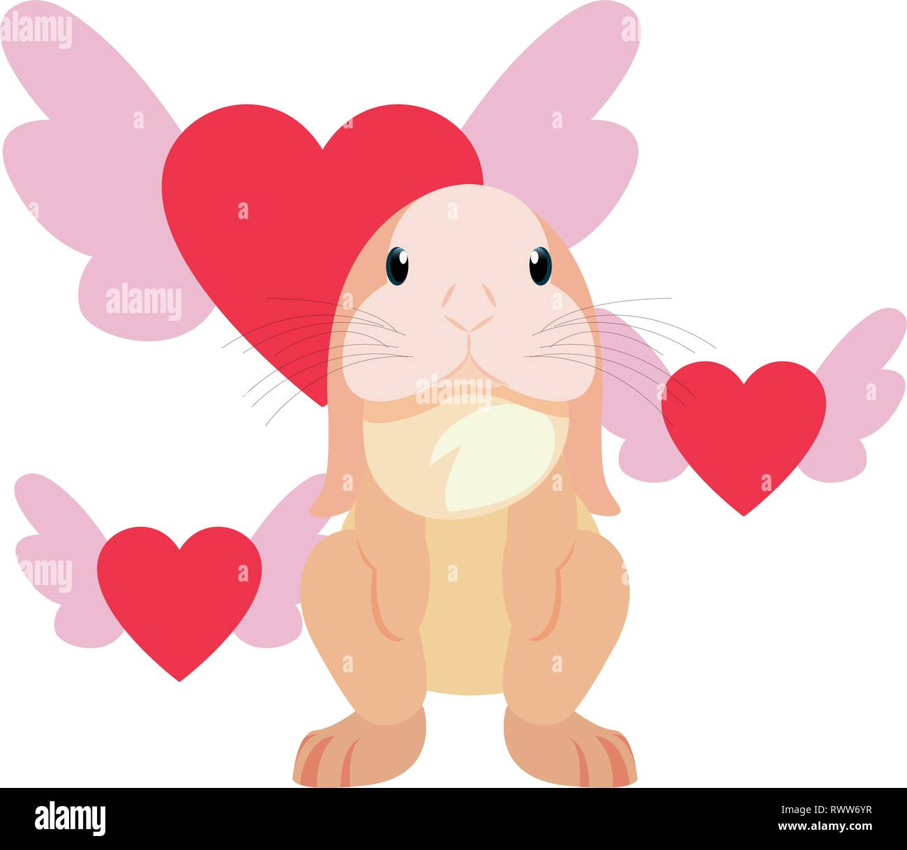 cute rabbit hearts with wings love cartoon vector illustration vector ...