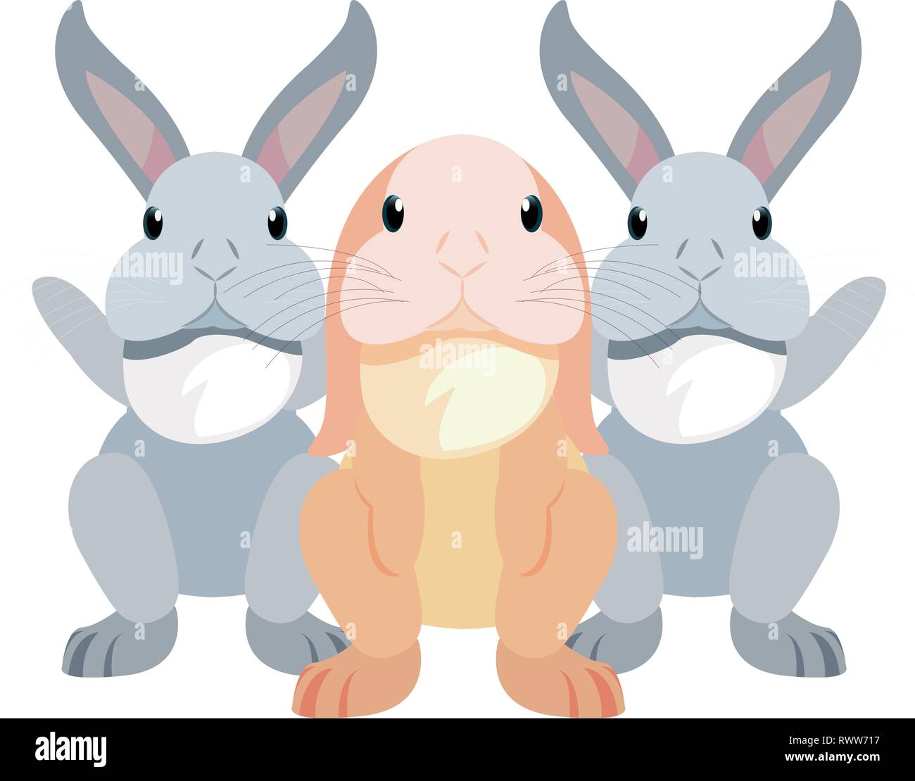 cute rabbits cartoon on white background vector illustration vector ...