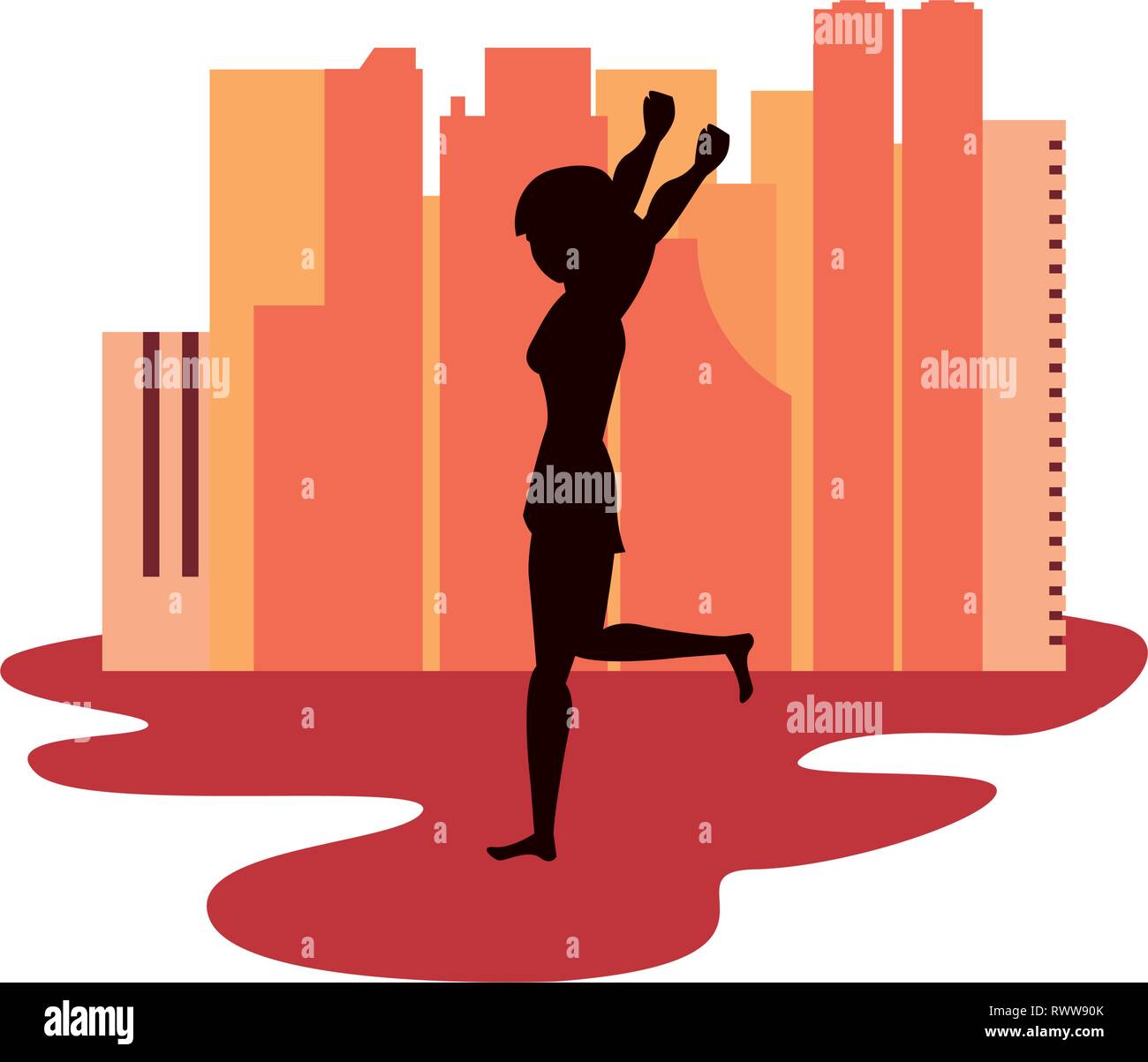 woman silhouette in the city street vector illustration vector ...