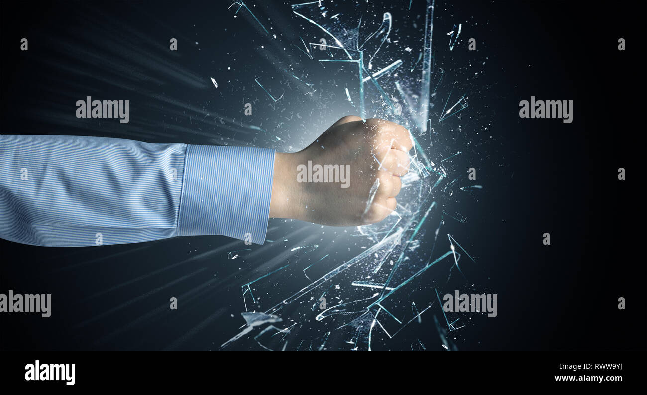 Big hand hits intense and breaks glasses Stock Photo - Alamy