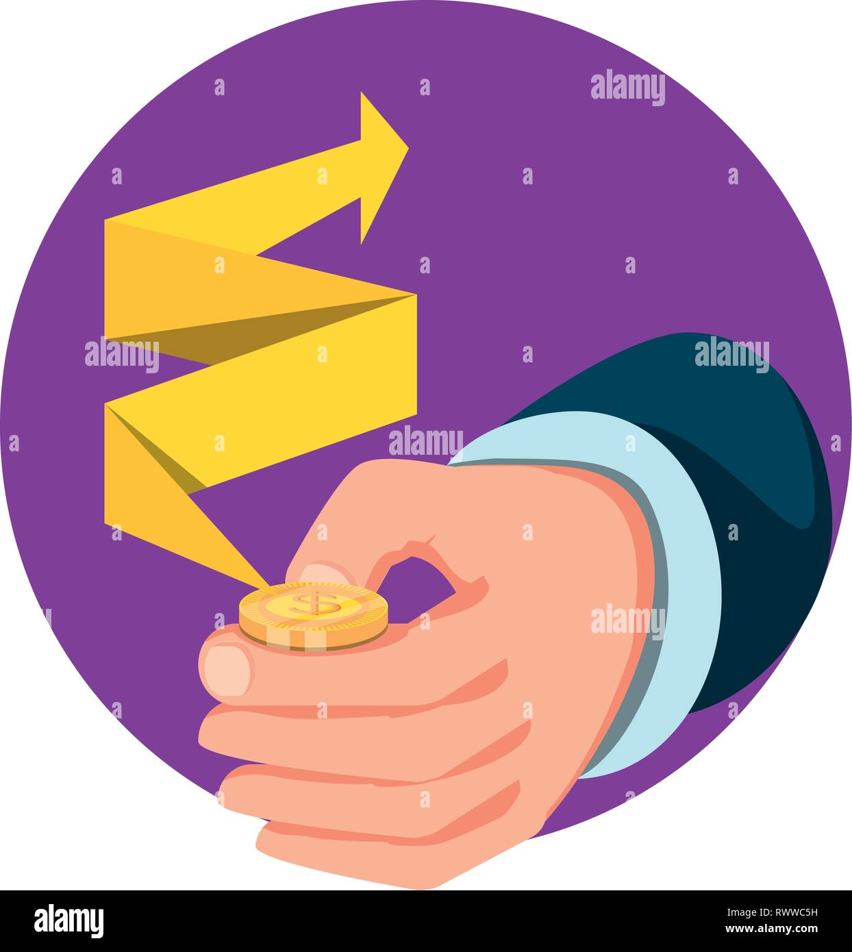 hand with arrow statistics and coin vector illustration design Stock ...