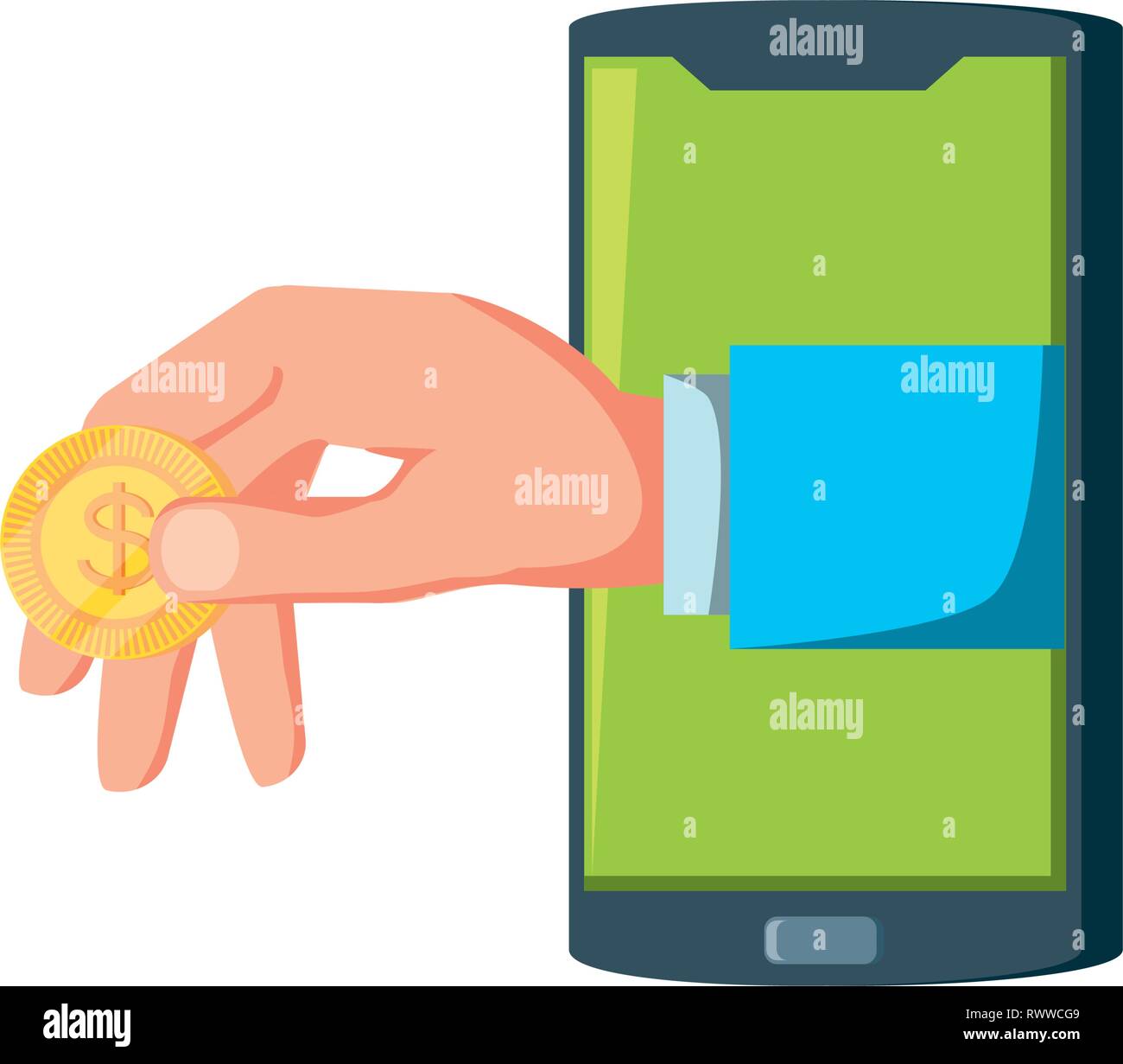 smartphone with hand and coin vector illustration design Stock Vector ...