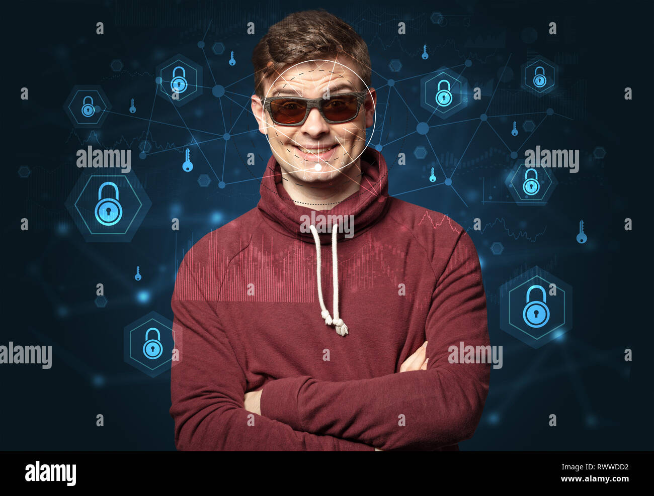 Facial security recognition concept with mesh and locks Stock Photo - Alamy