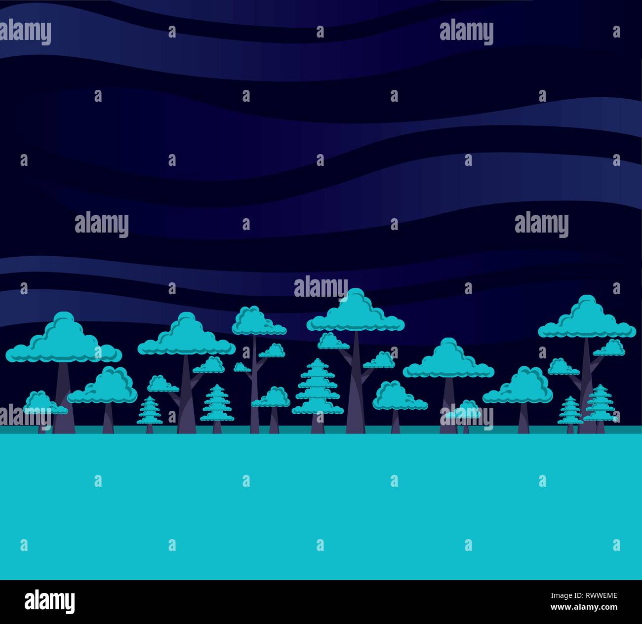 forest with trees scene night scene vector illustration design Stock ...