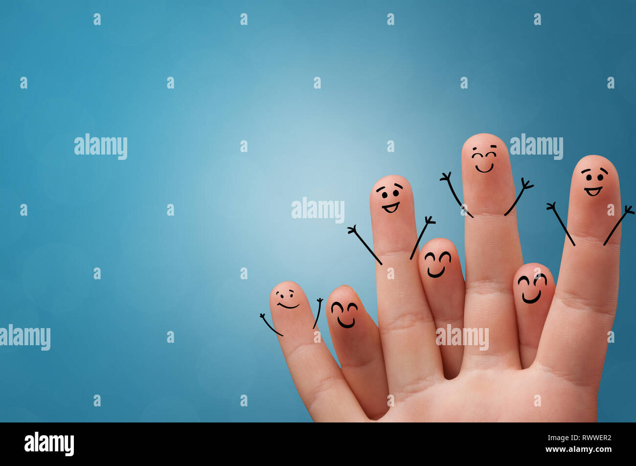 Joyful fingers smiling with colorful background concept Stock Photo - Alamy