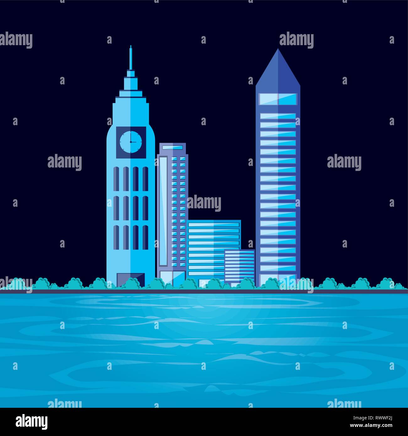 buildings cityscape night scene vector illustration design Stock Vector ...
