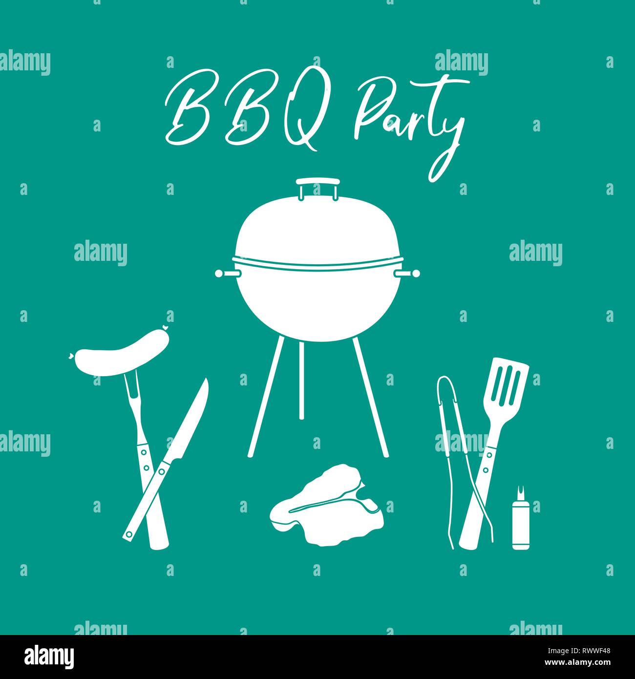 Vector illustration with grill and barbecue tools. BBQ party background ...