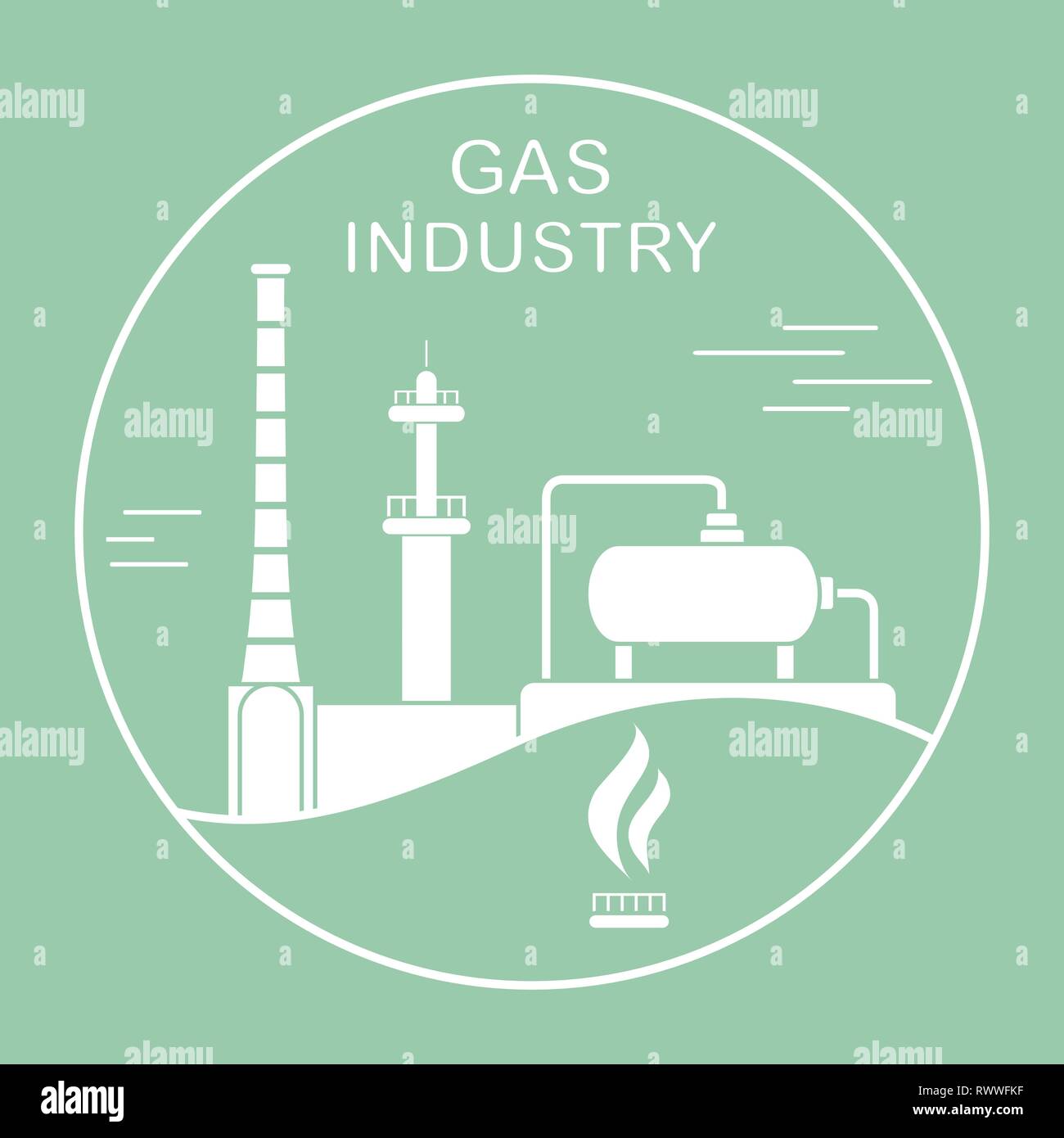 Vector illustration with equipment for gas production. Gas industry ...