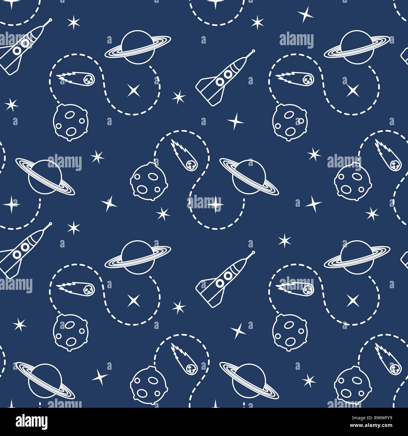 Seamless pattern with rocket, comet, planets, stars. Space exploration ...