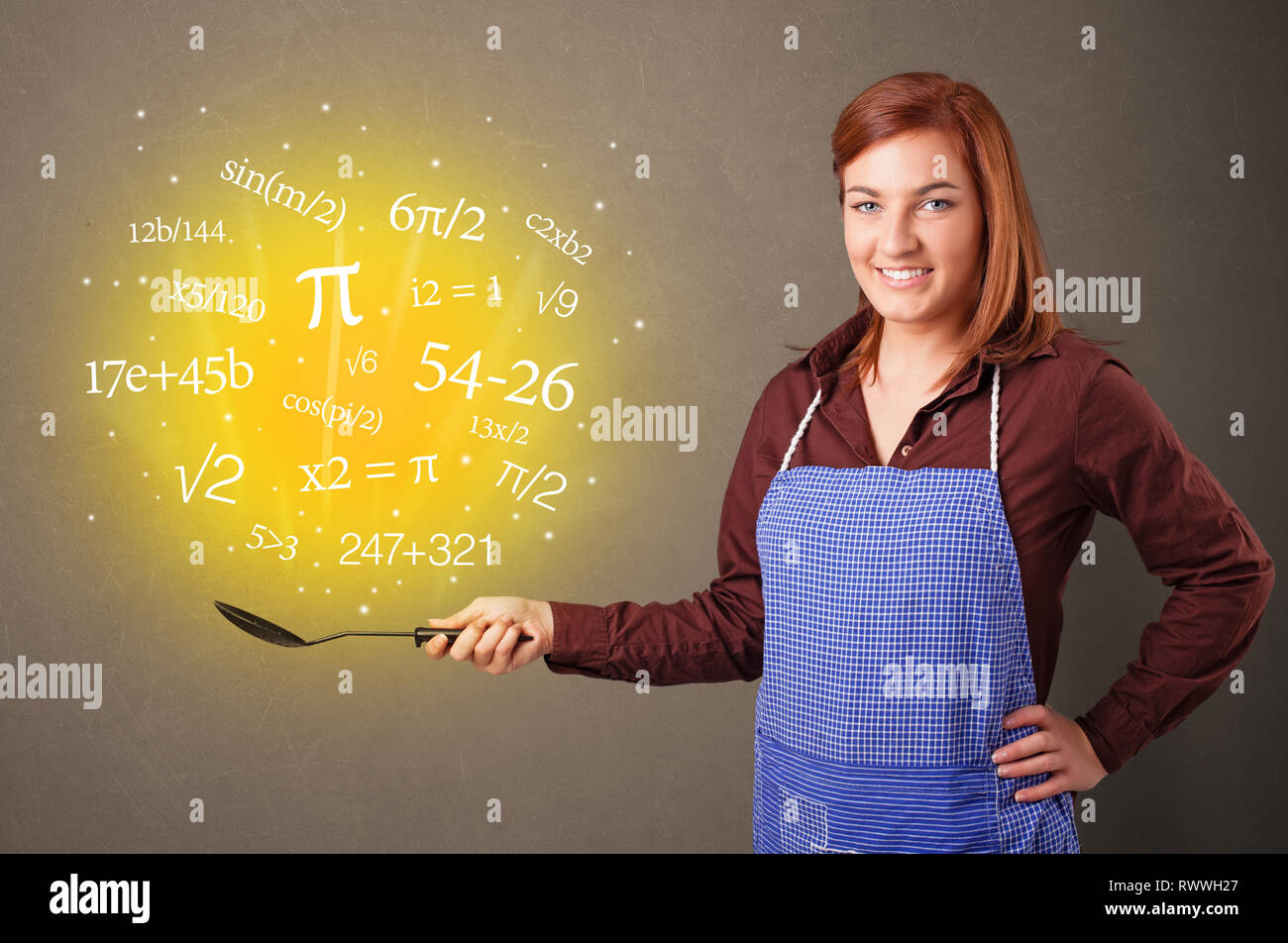Person cooking numbers and mathematical staffs Stock Photo - Alamy