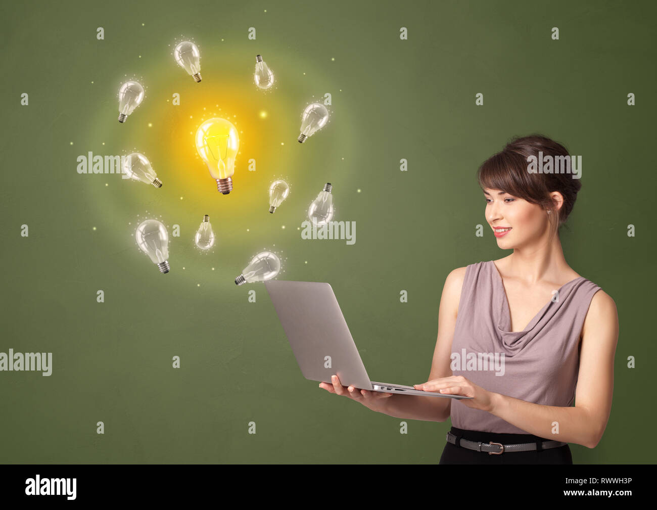 Young smiling person presenting new idea concept Stock Photo - Alamy