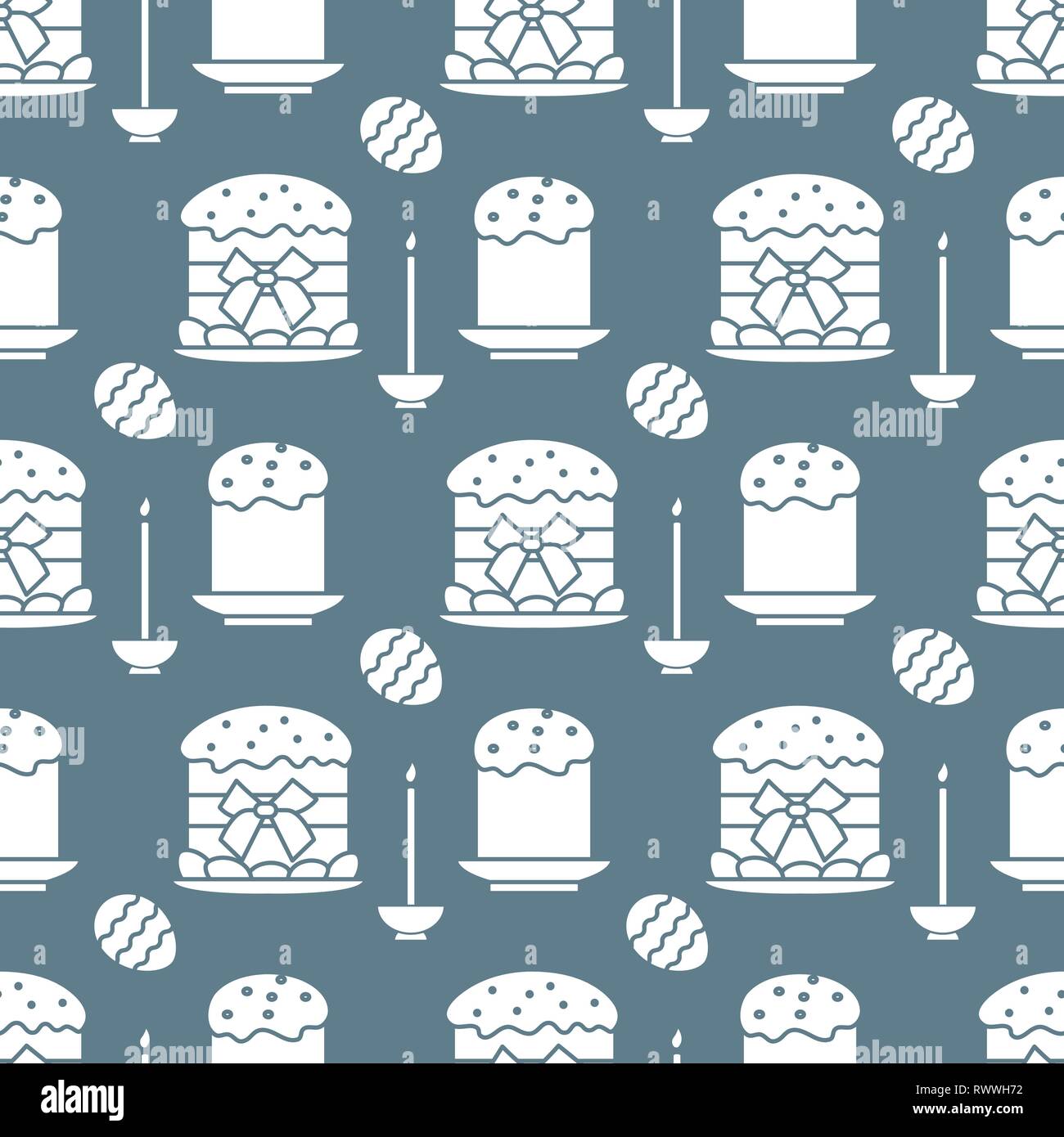 Seamless pattern with Easter cakes, candle, decorated eggs. Happy ...