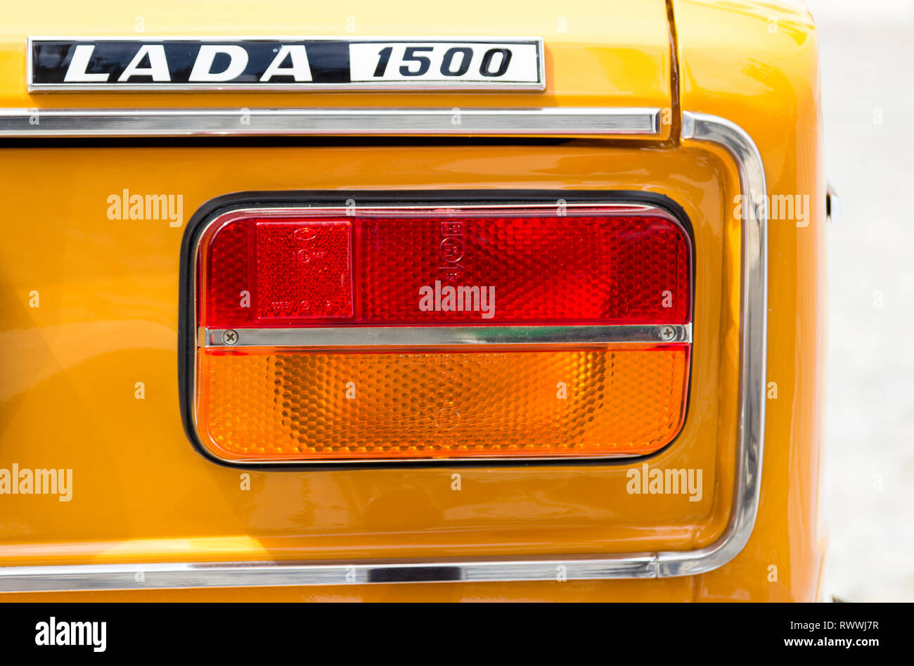 Rear lamp of vintage Lada 1500 (VAZ 2103) car at car show in Sopron ...