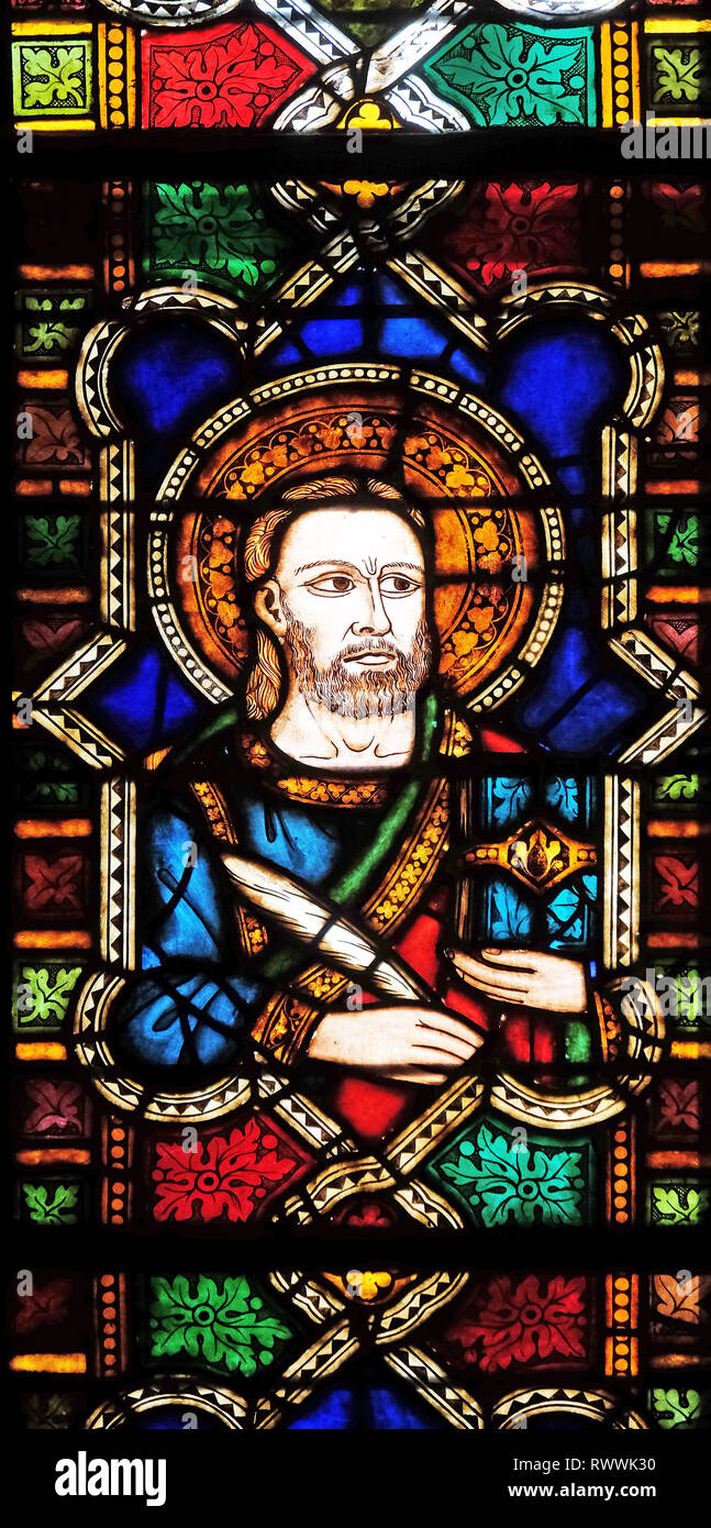 Catholic Saint, stained glass window in the Basilica di Santa Croce ...