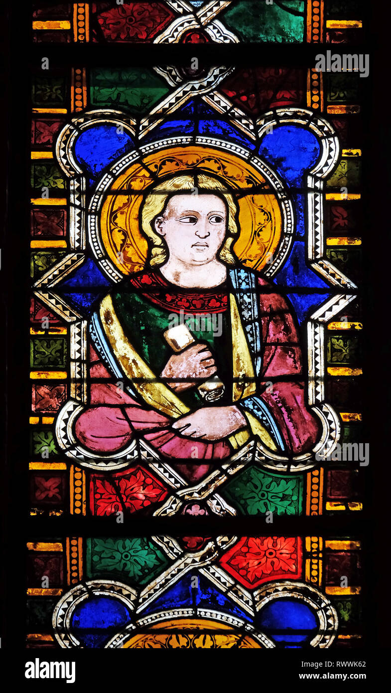 Catholic Saint, stained glass window in the Basilica di Santa Croce ...