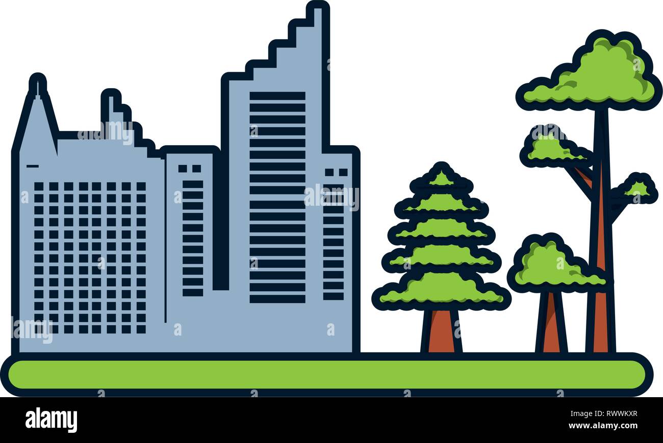building cityscape with tree plant vector illustration design Stock ...
