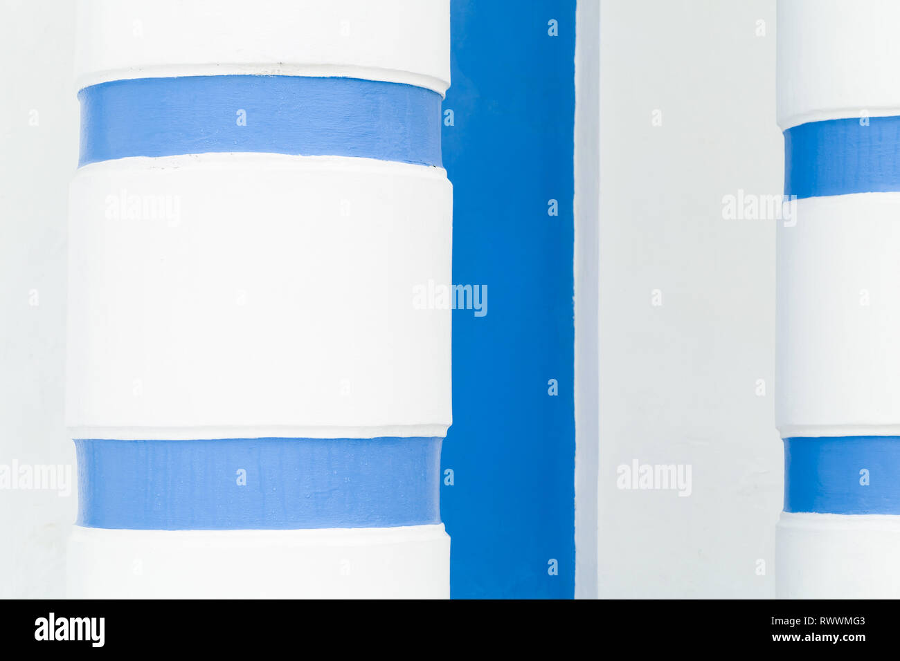 Abstract architectural fragment, white columns with blue stripes Stock ...