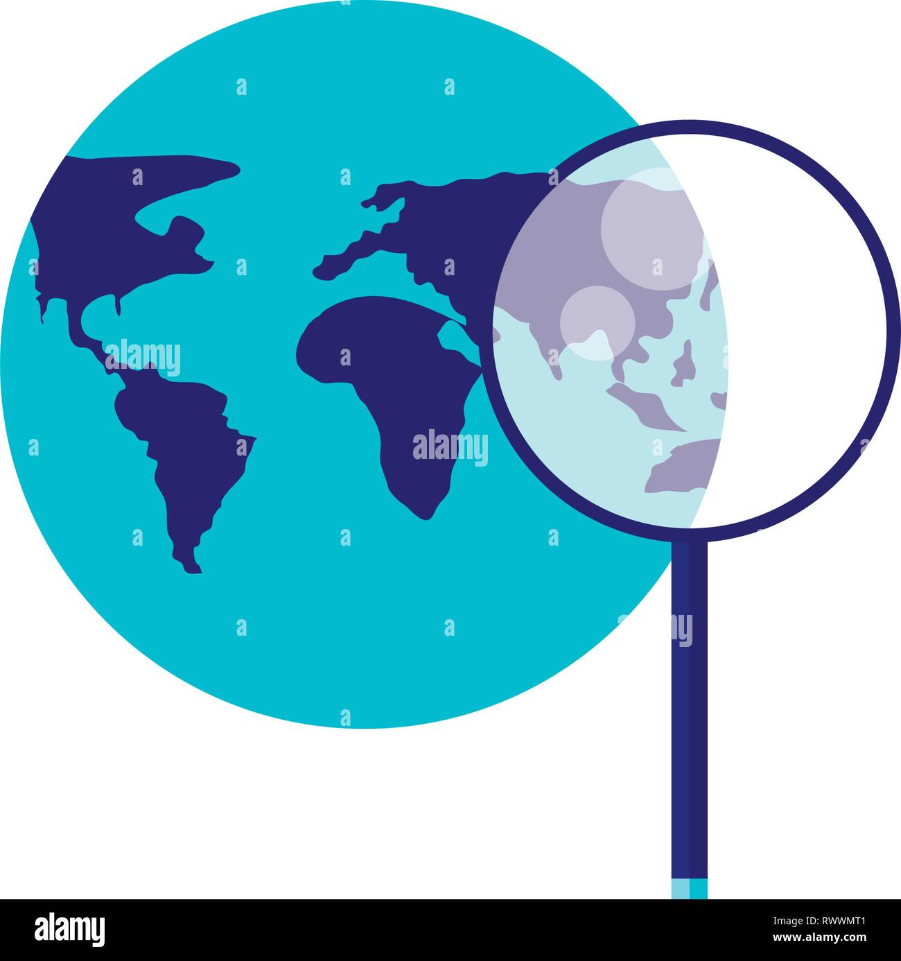 world planet earth with magnifying glass vector illustration design ...